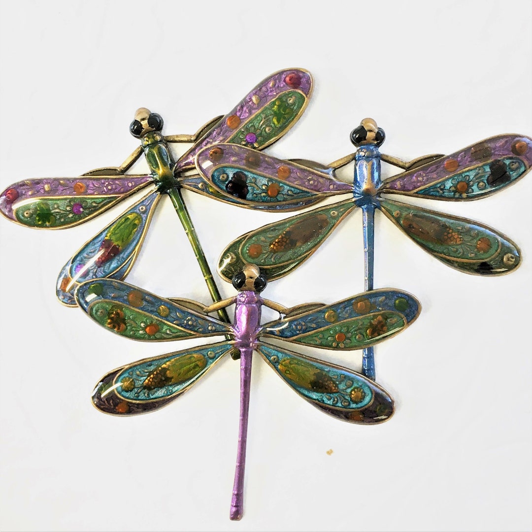Large Metal Dragonfly Embellishment- Hand Painted With Resin Finish ...