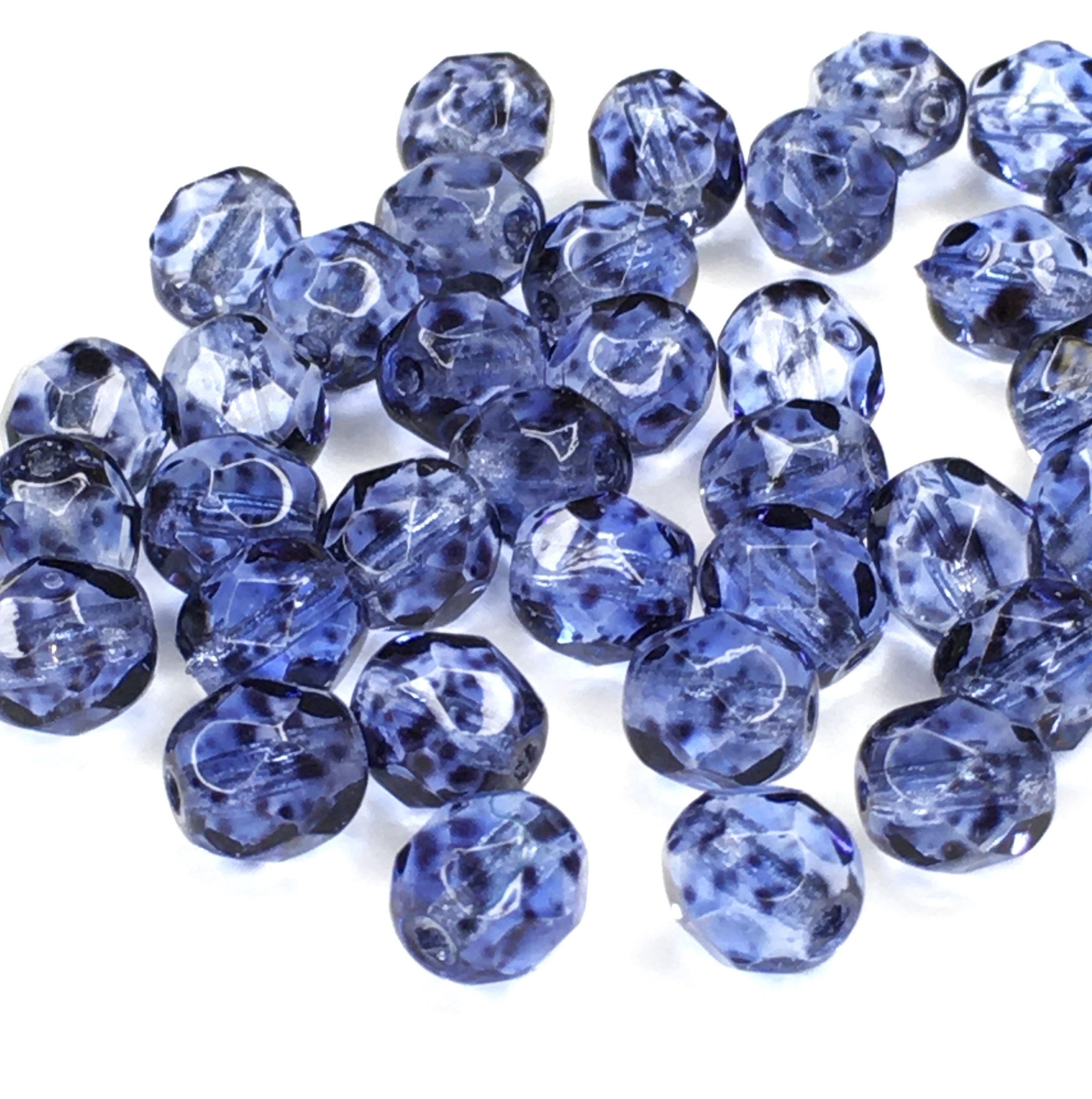 100 Pcs. of 6mm Blue Dappled, Fire Polish Glass Beads -bin# 67 - Etsy