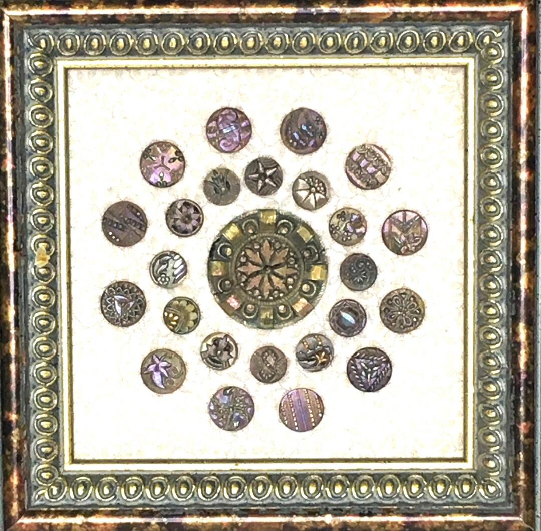 Antique Czech Republic Glass Buttons in a Frame, Rare Luster Finishes ...