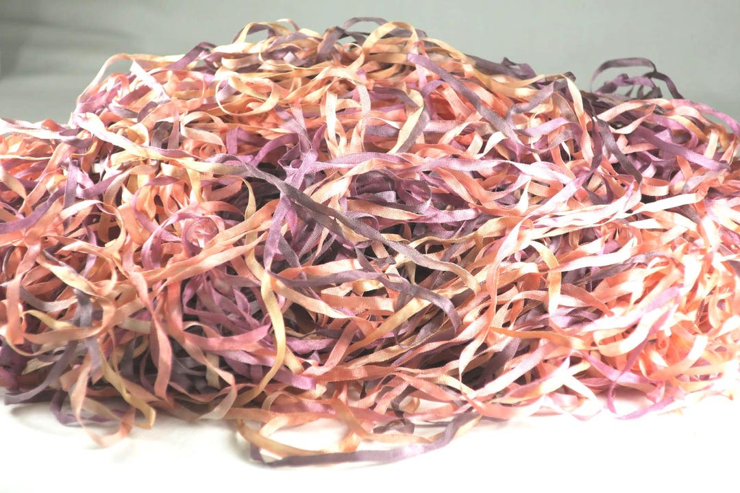 4 Yards of 4mm Silk Ribbon, Variegated Colors of Peach, Pink, Plum ...