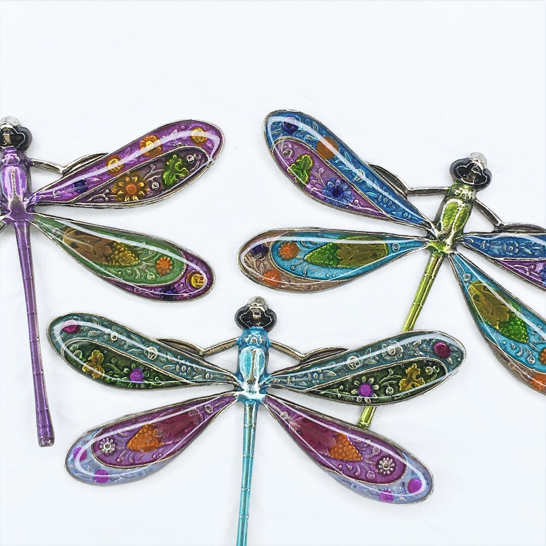 Large Metal Dragonfly Embellishment- Hand Painted With Resin Finish ...