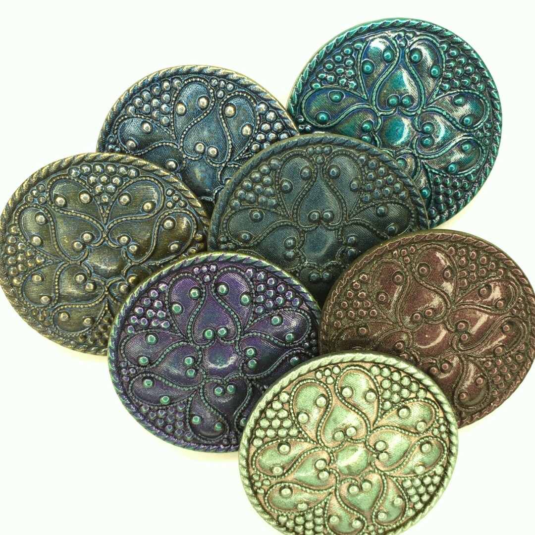 7 Pcs. of Cast Metal Antique Reproduction Buttons/cabochons-assorted ...
