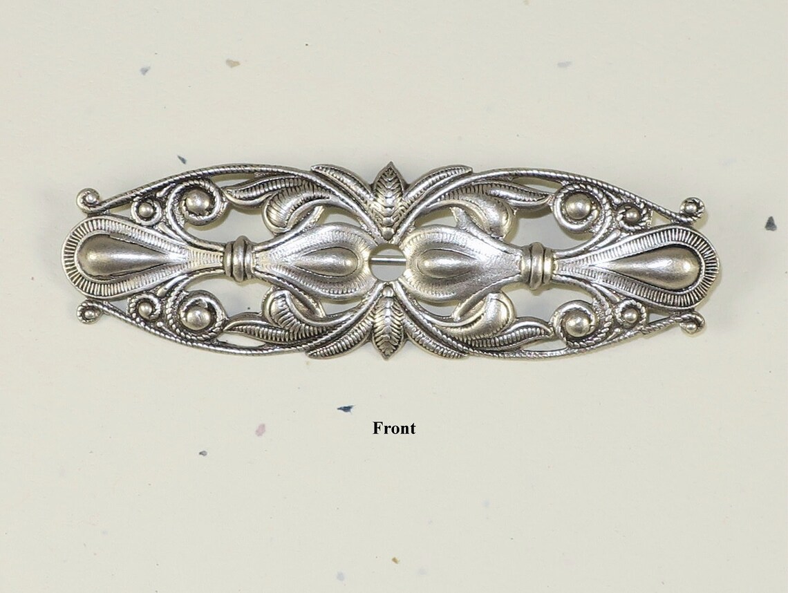 Ornate Metal Bar Pin Antique Satin Silver Plate on Brass 70 - Etsy