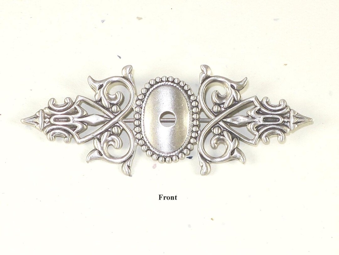 Ornate, Metal Bar Pin- 1 X 3 Inch- Antique Satin Silver Plate on Brass ...