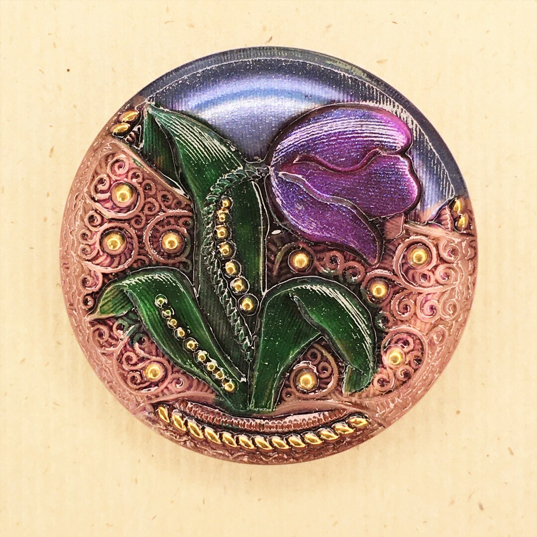 Lacy Glass Purple Tulip Button-32 Mm-special Glass 582-1 - Etsy