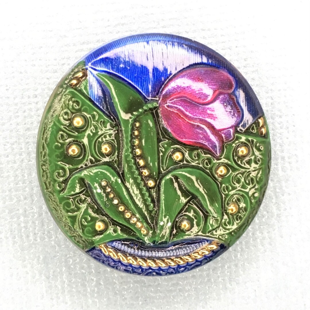 Lacy Glass Pink Tulip Button-32 Mm-special Glass 582-2 - Etsy