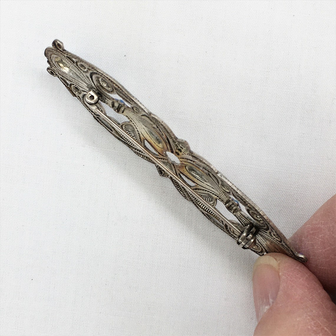 Ornate Metal Bar Pin Antique Satin Silver Plate on Brass 70 - Etsy