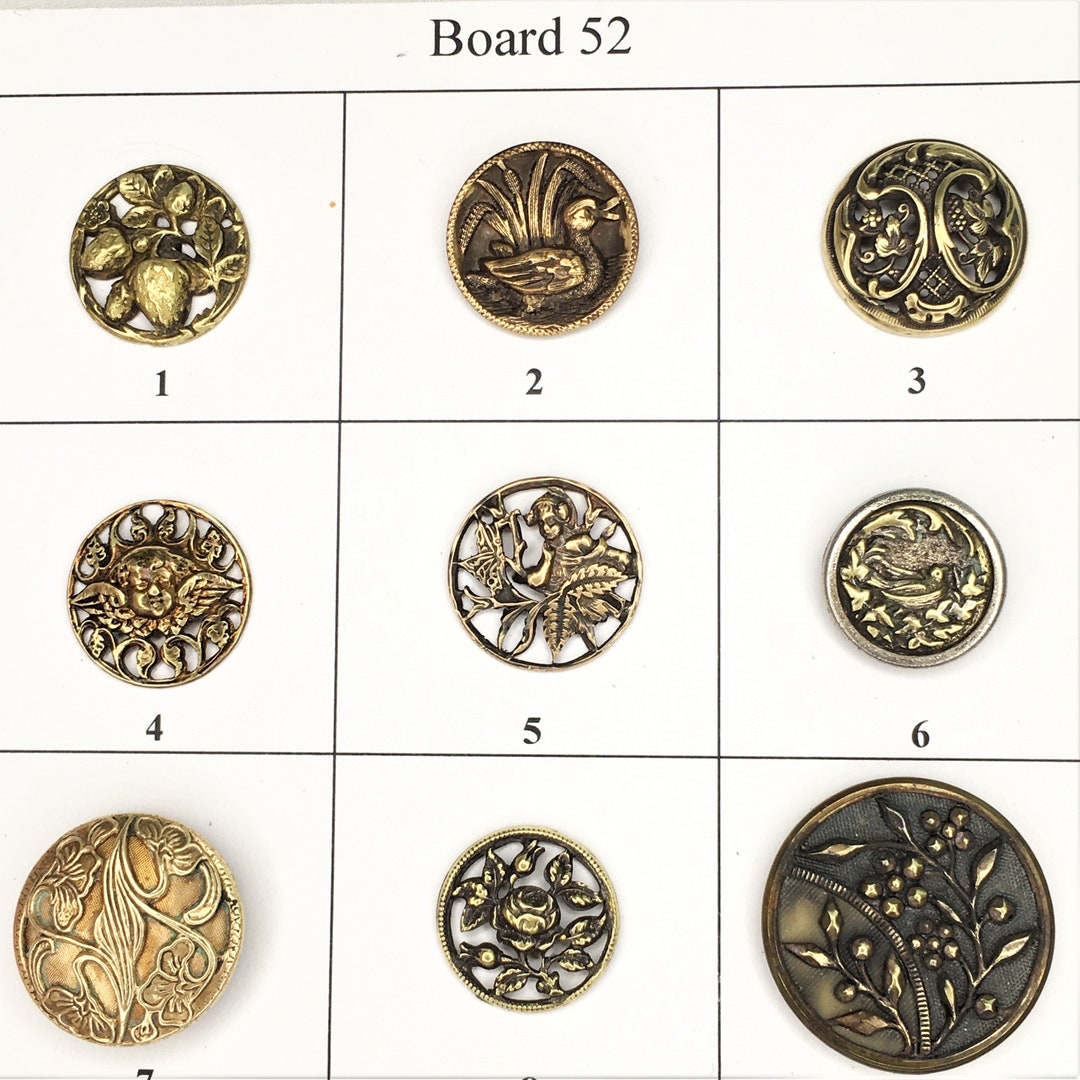 Antique Metal Buttons - 9 Buttons - Board 52 - Etsy