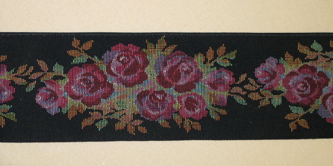 Red Roses Black Background-jacquard Trim-3 5/8" Wide-trim #14 - Etsy
