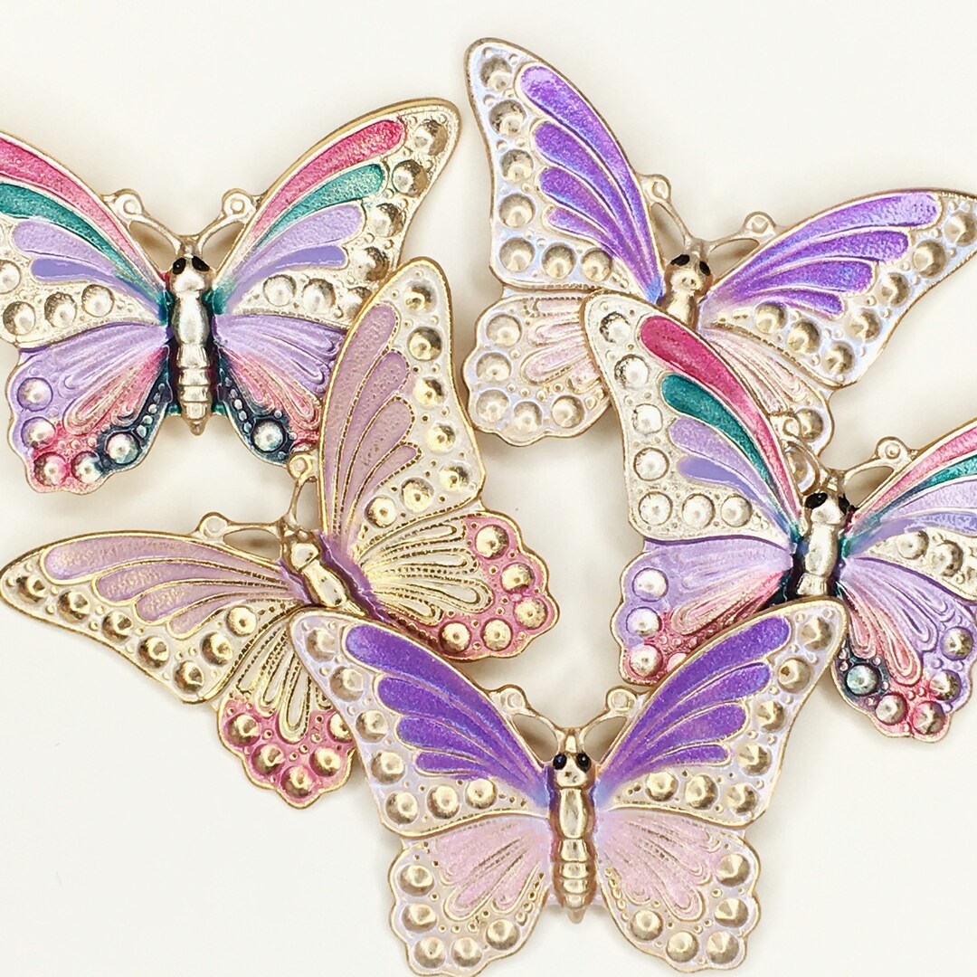 Ornate Metal Painted Butterfly Embellishments-30 X 40 Mm-be 569 Pastels ...