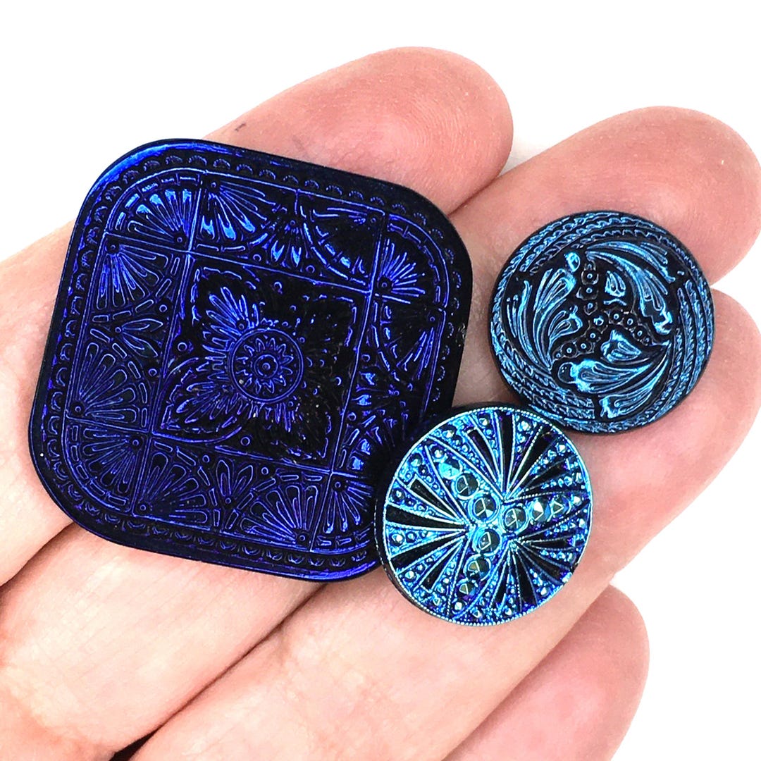 3 Cobalt Blue Czech Glass Buttons-sg 203 - Etsy