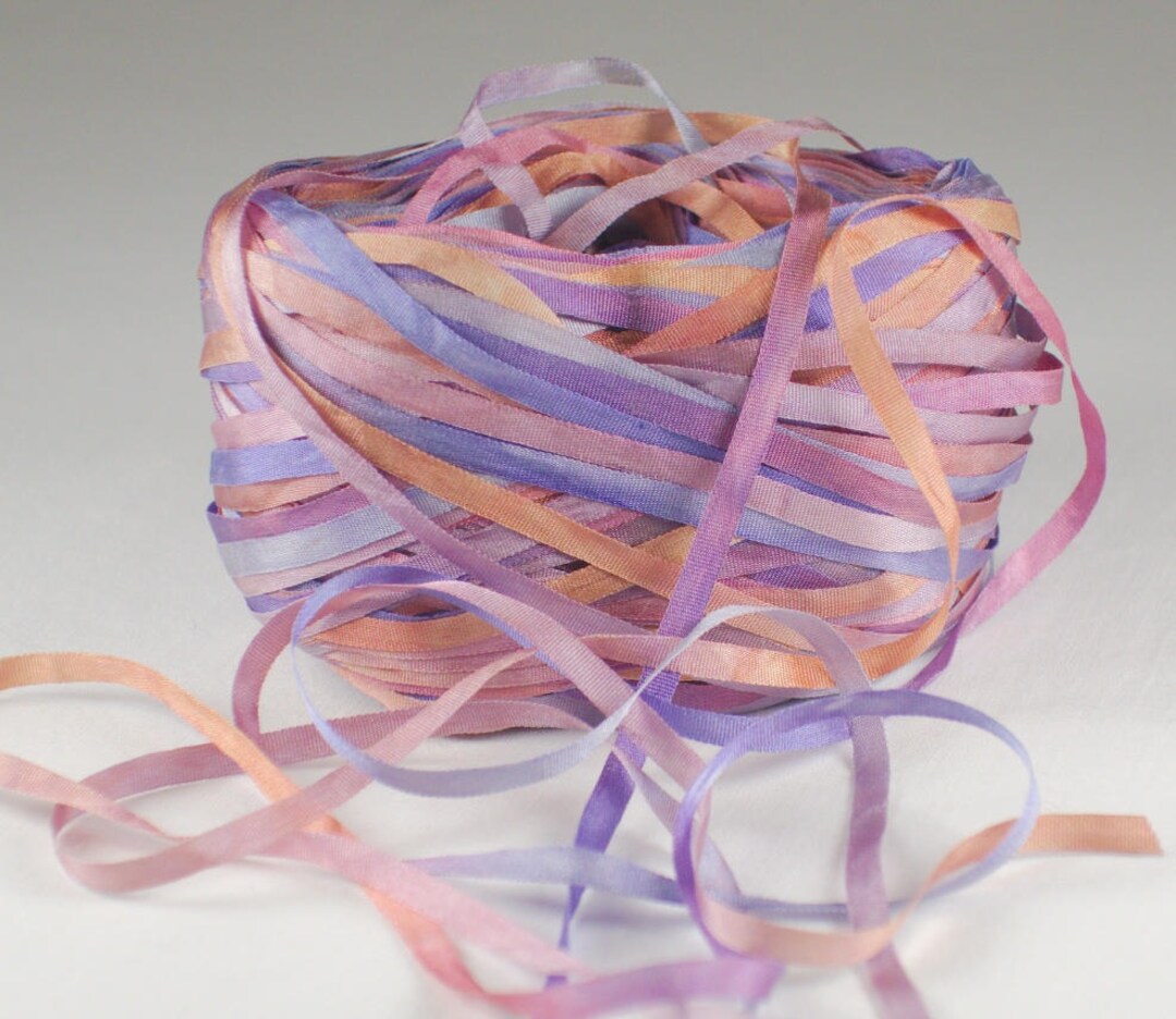 4 Yards of 4mm Silk Ribbon, Variegated Colors of Peach, Pink, Lavender ...