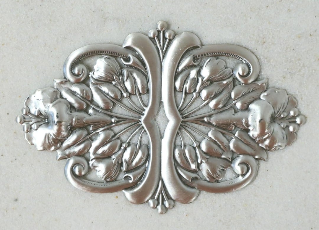 Ornate, Floral, Large, Metal Stamping, 3.75 X 2.50, Sterling Silver ...