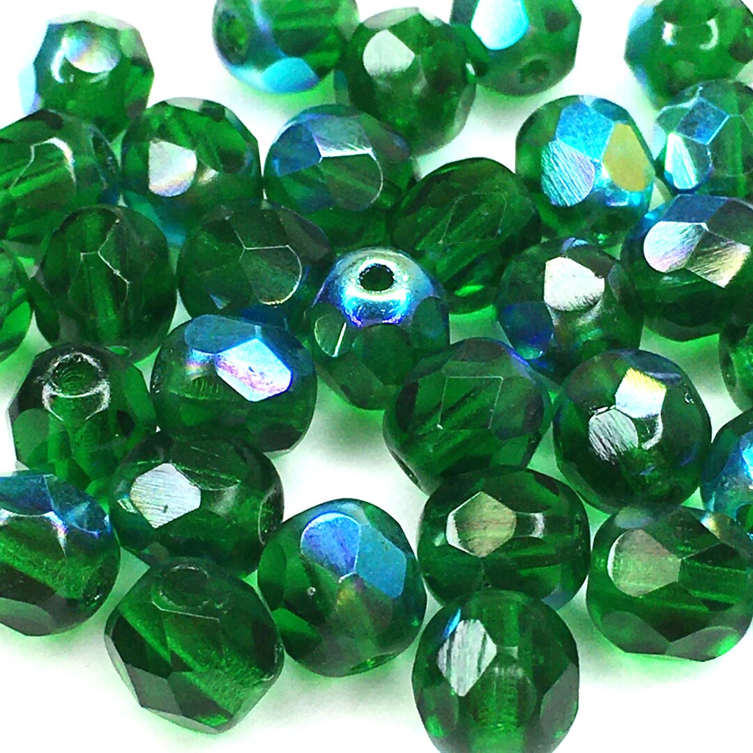 100 Pcs. of 6mm, Emerald "ghost", Firepolish, Glass Beads - Bin #110 - Etsy