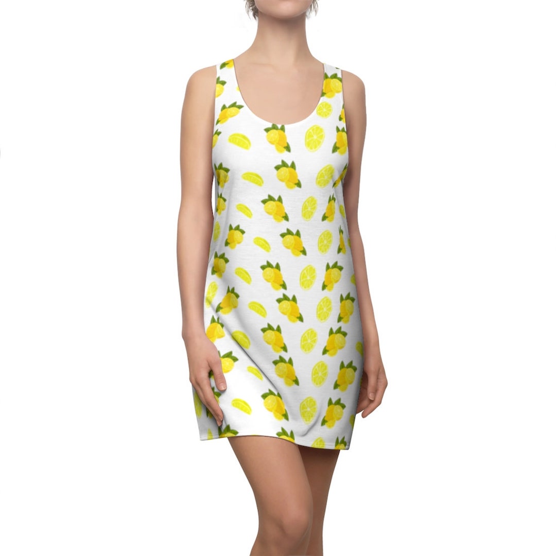 Bright Lemon Print Women's Cut & Sew Racerback Dress Lemon Pattern ...