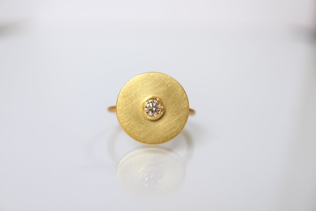 900 Gold Ring With Diamond, Engagement Ring, 900 Gold Diamond Ring, Sun ...