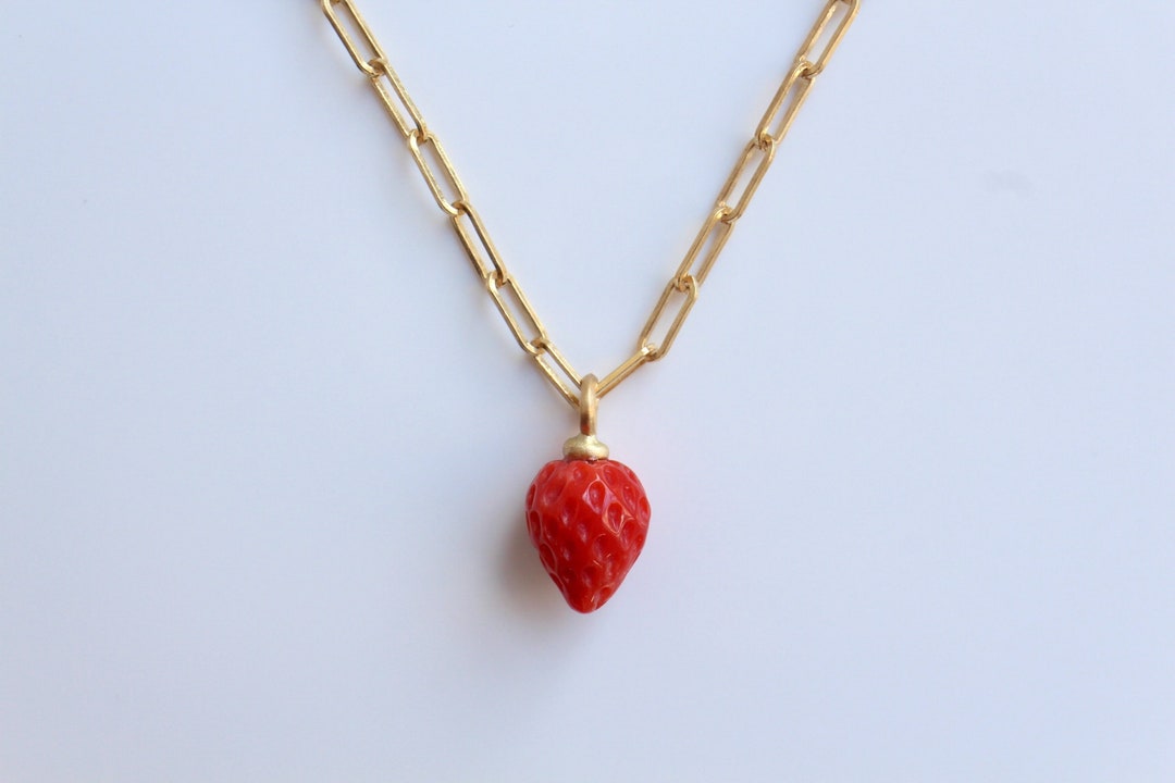 Coral Strawberry Pendant With 750 Gold, Mediterranean Coral Carved With ...