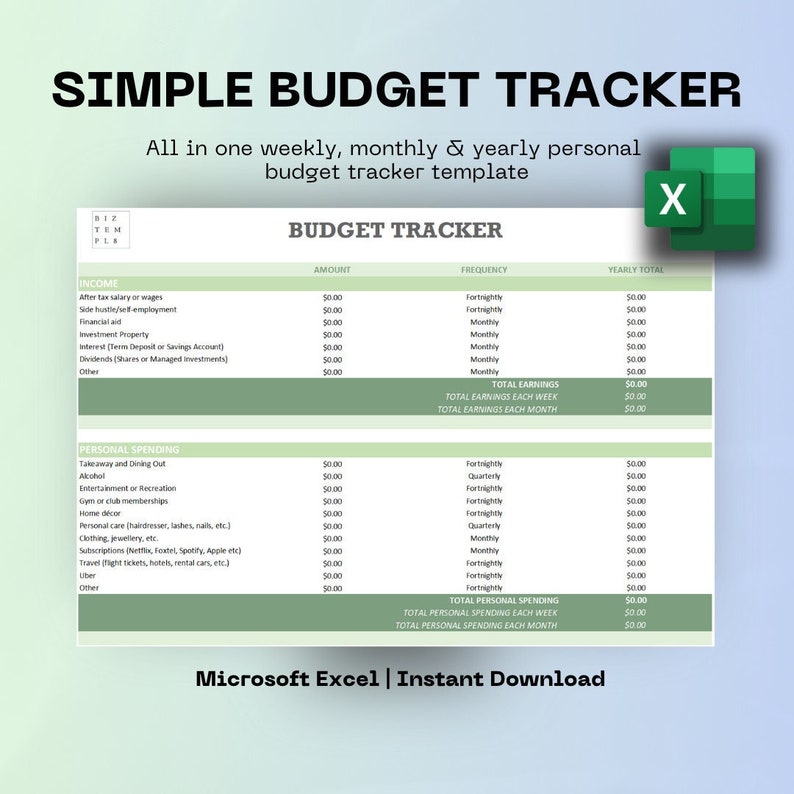 Simple Personal Budget Tracker - Etsy