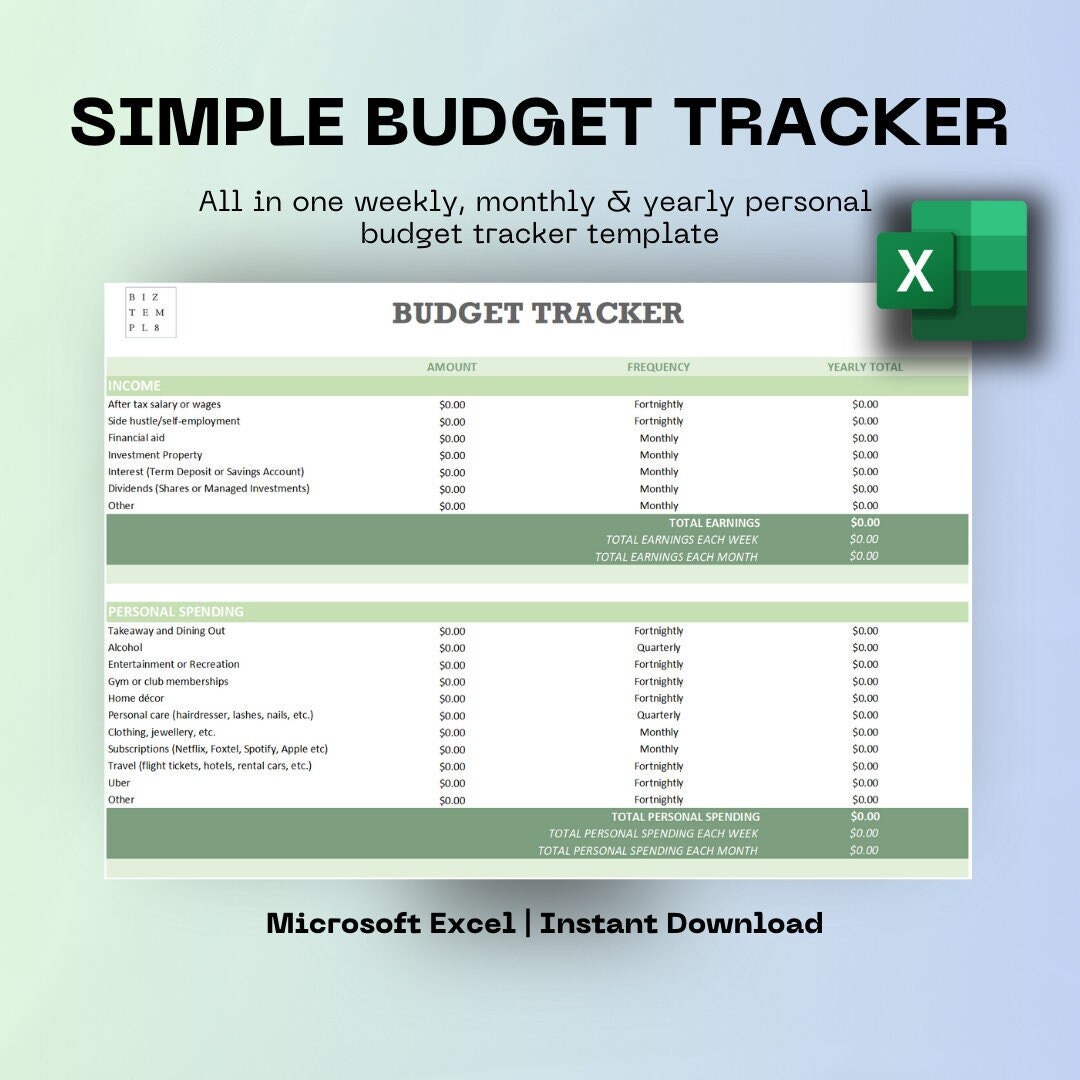 Simple Personal Budget Tracker - Etsy