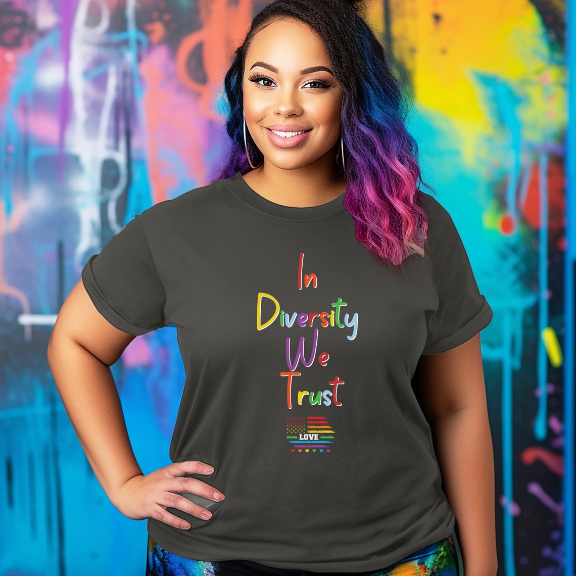 In Diversity We Trust Rainbow Tshirt, Rainbow USA Flag Design Shirt ...