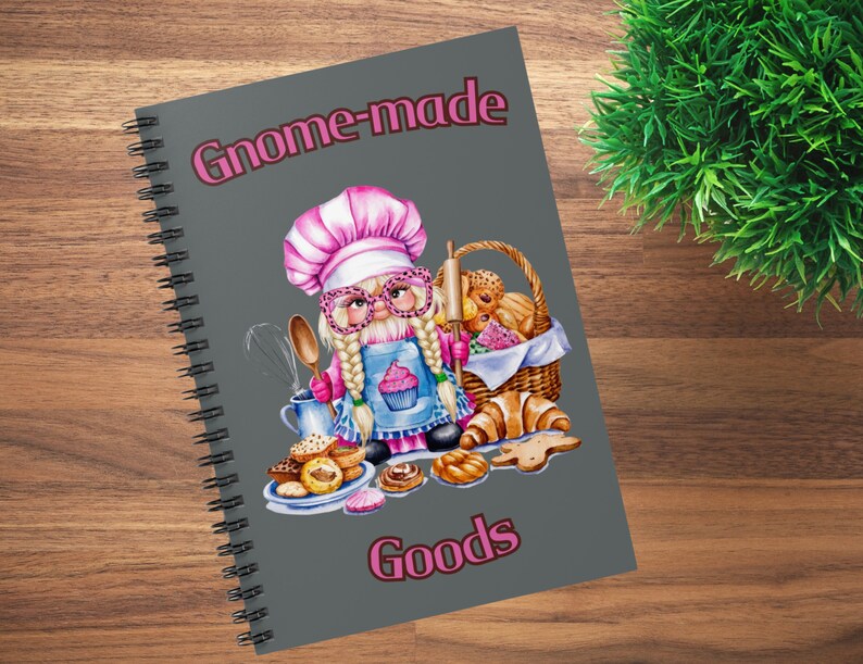 Gnome-made Goods Spiral Notebook, Cartoon Gnome Recipe Book or Journal ...