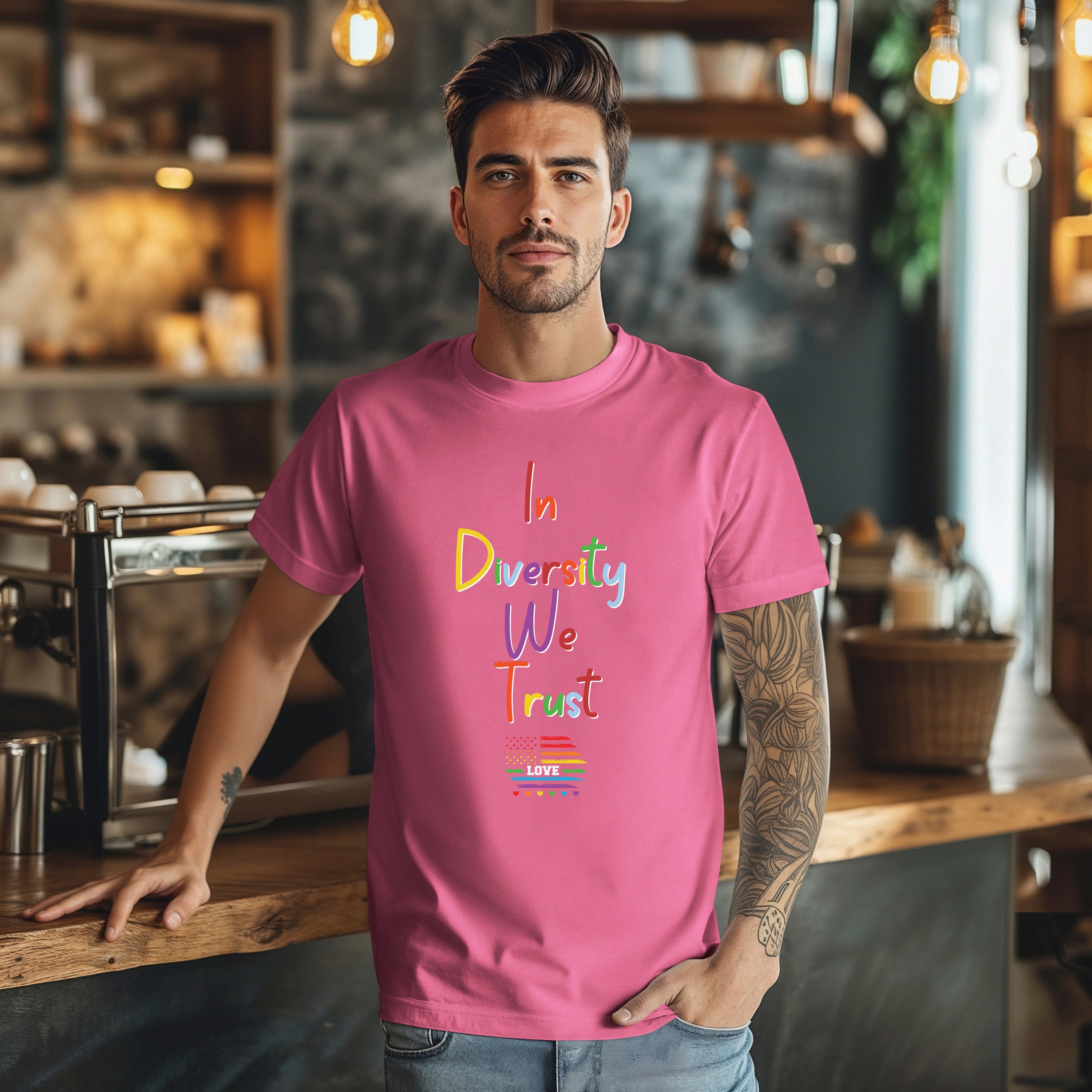 In Diversity We Trust Rainbow Tshirt, Rainbow USA Flag Design Shirt ...