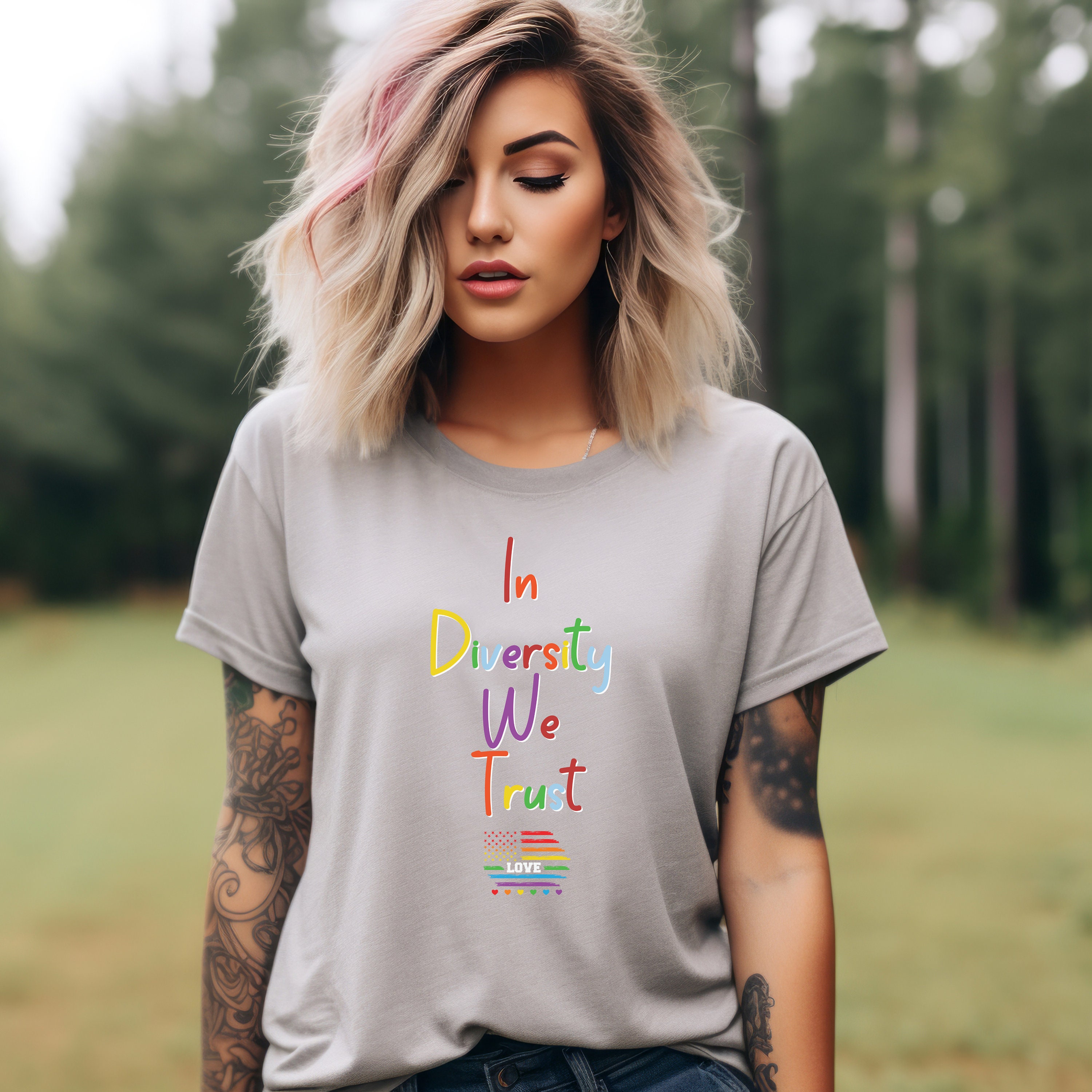 In Diversity We Trust Rainbow Tshirt, Rainbow USA Flag Design Shirt ...