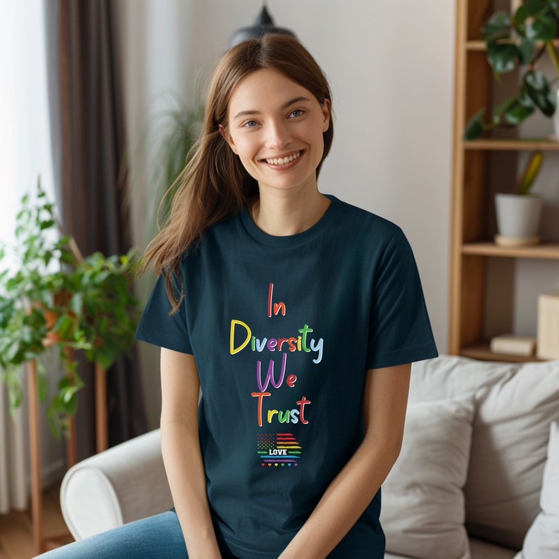In Diversity We Trust Rainbow Tshirt, Rainbow USA Flag Design Shirt ...