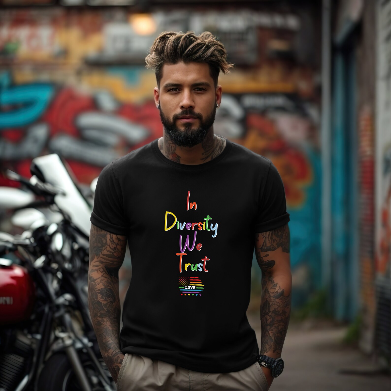 In Diversity We Trust Rainbow Tshirt, Rainbow USA Flag Design Shirt ...