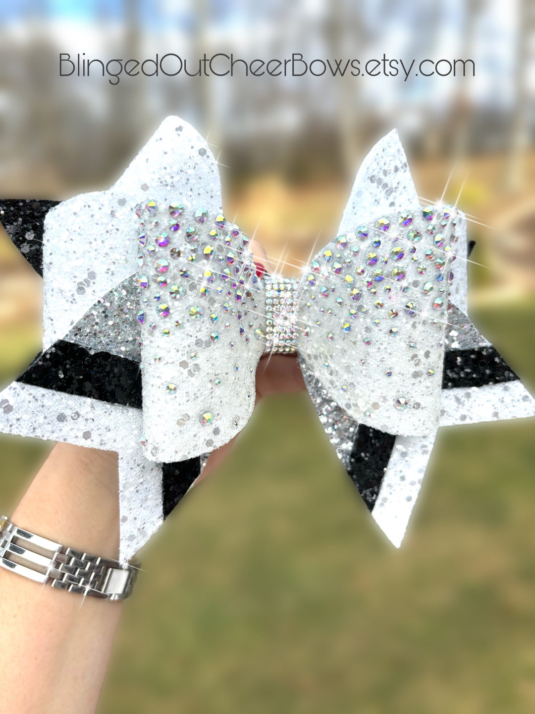 White Rhinestone Cheer Bow// Competition Cheer Bows// Team Cheer Bows ...