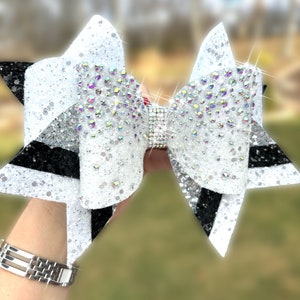 White Rhinestone Cheer Bow// Competition Cheer Bows// Team Cheer Bows//large 7 Rhinestone Cheer ...