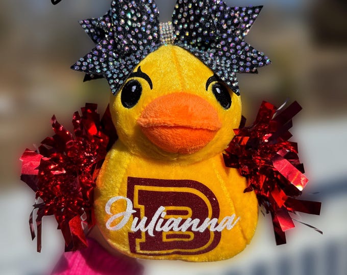 Rhinestone Bow Customizable Plush Cheer Duck// Team Cheer Duck With Bow ...