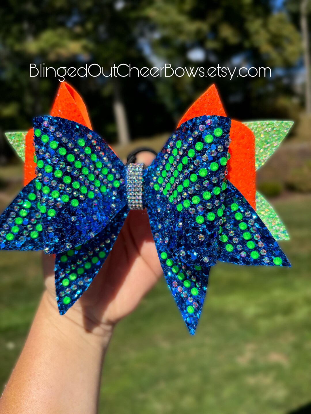 Neon Green, Orange and Royal Blue Cheer Bow//neon Green Cheer Bows ...