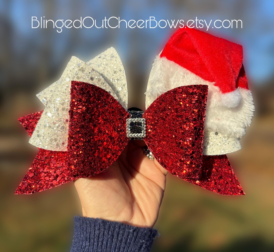 Santa Cheer Bow//red and White Santa Hat Cheer Bow// Santa Hat Cheer ...