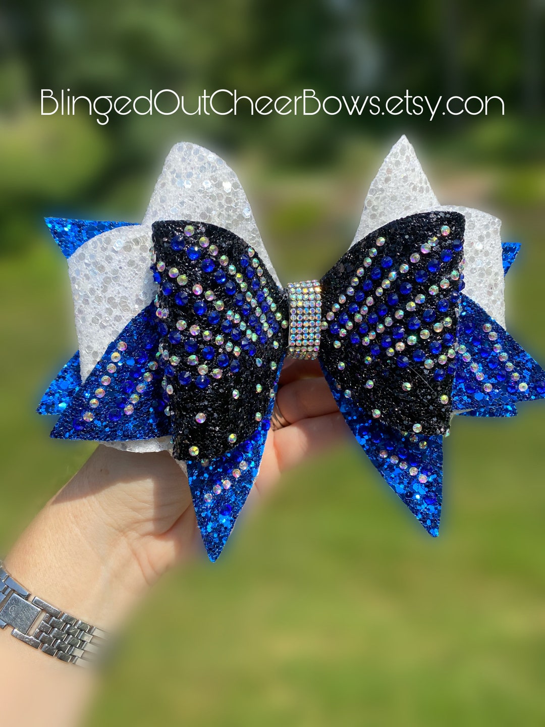 Royal Blue and Black Rhinestone Cheer Bow// Competition Cheer Bows ...