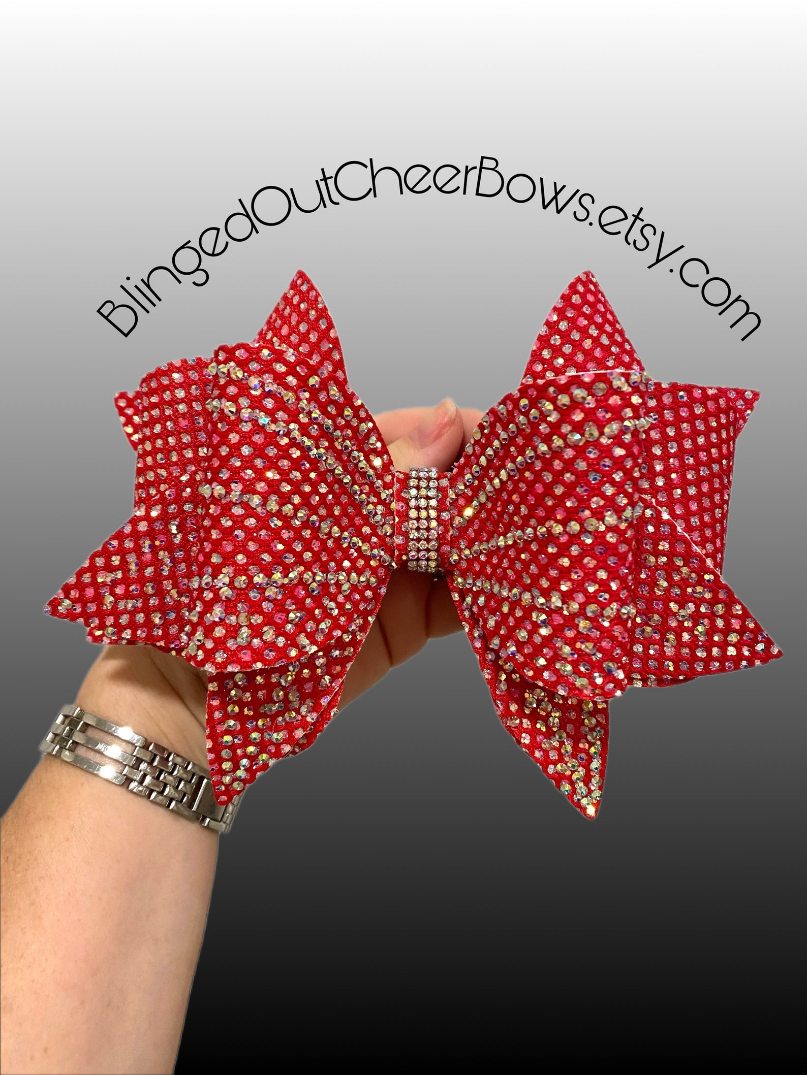 Large 7 Rhinestone Red Sparkle Cheer Bow// Triple - Etsy