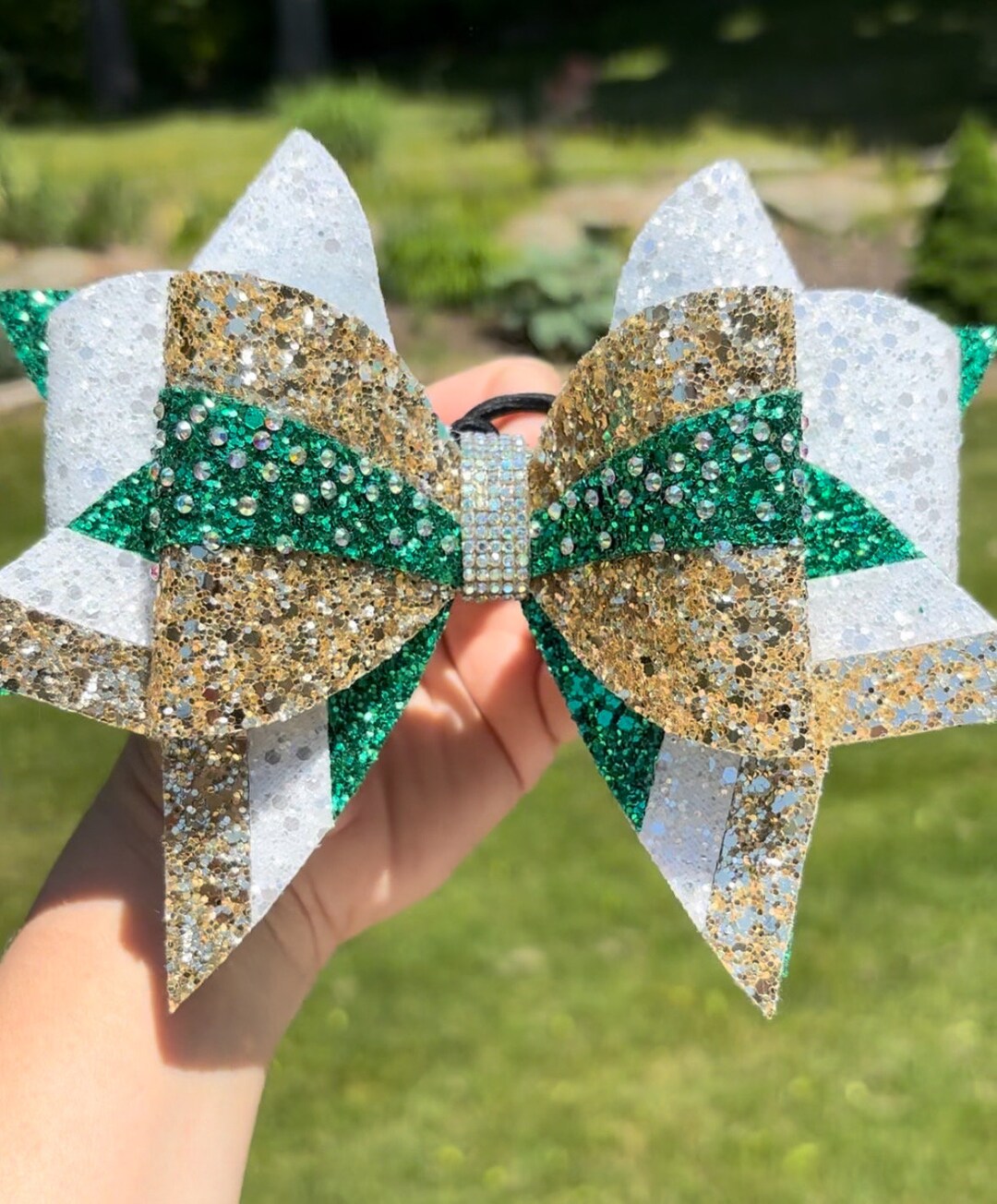 The classic With Stripes//large 7 Rhinestone White, Green and Gold ...