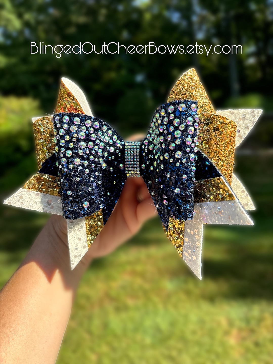 Team Cheer Bow Orders Only// Min Order 10+ Bows//. Gold, Navy and White ...