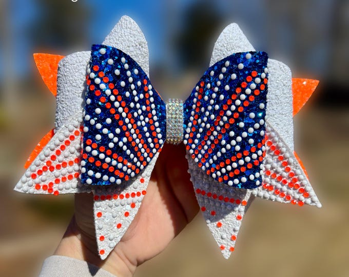Large 7” Bow With Royal Blue, White and Orange Cheer Bow// Royal Blue ...