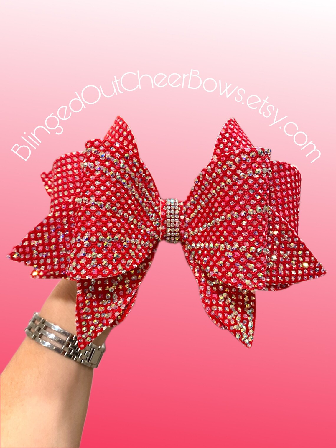 Large 7 Rhinestone Red Sparkle Cheer Bow// Triple - Etsy