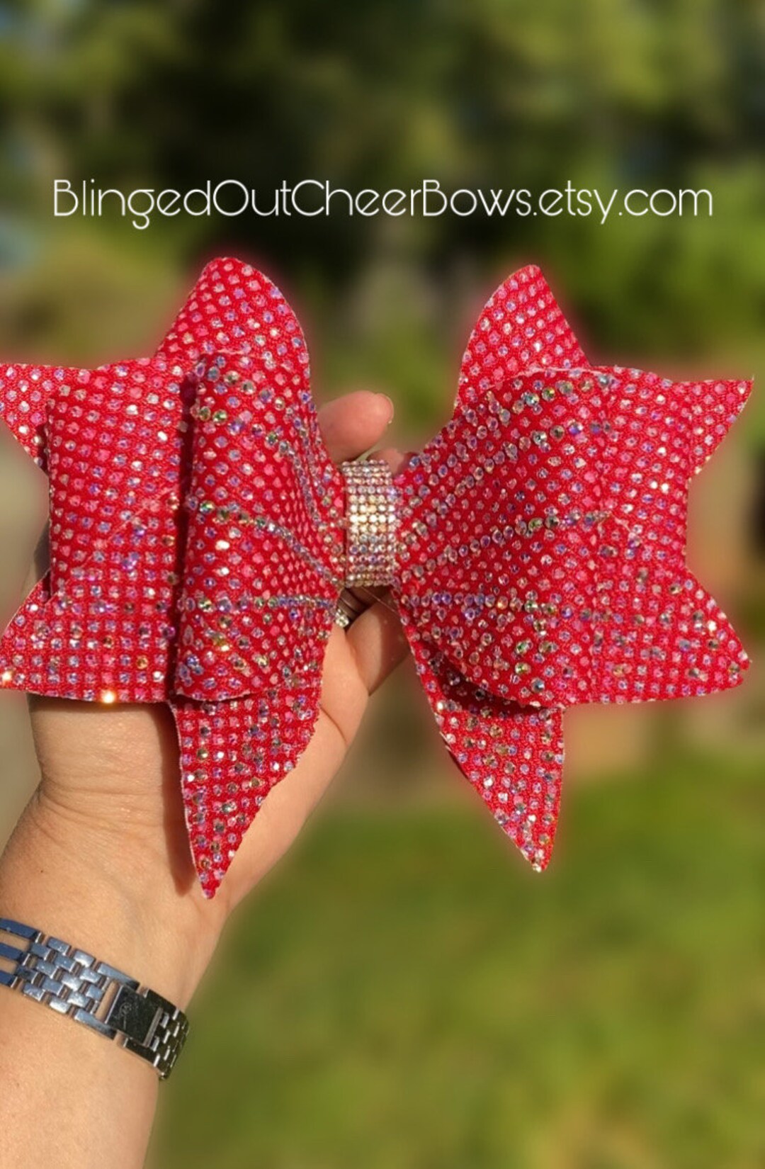 Large 7 Rhinestone, Red Sparkle Cheer Bow// Triple Threat Cheer Bow ...