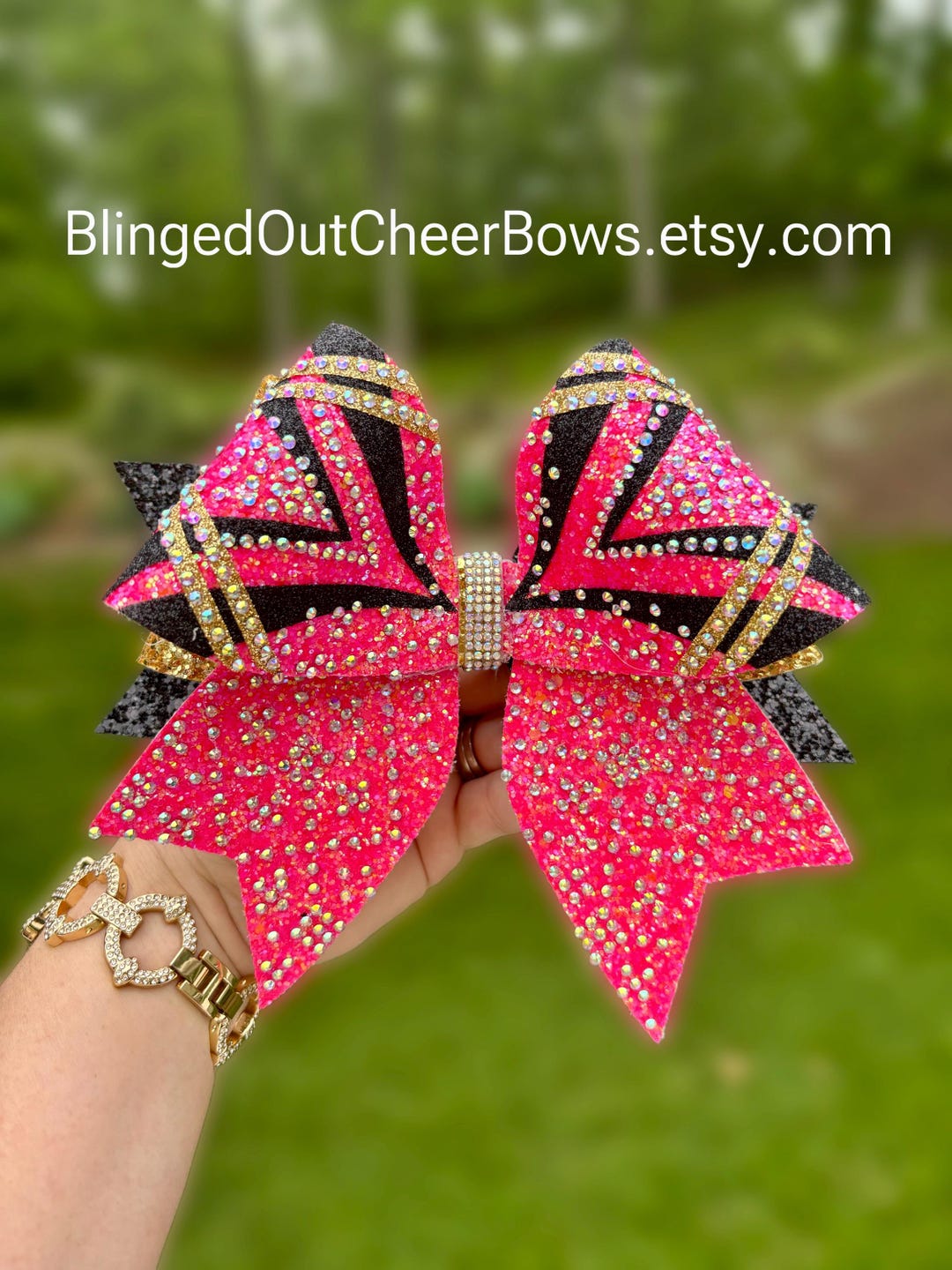 Neon Pink Cheer Bow// Pink Rhinestone Cheer Bow//rhinestone Cheer Bow ...
