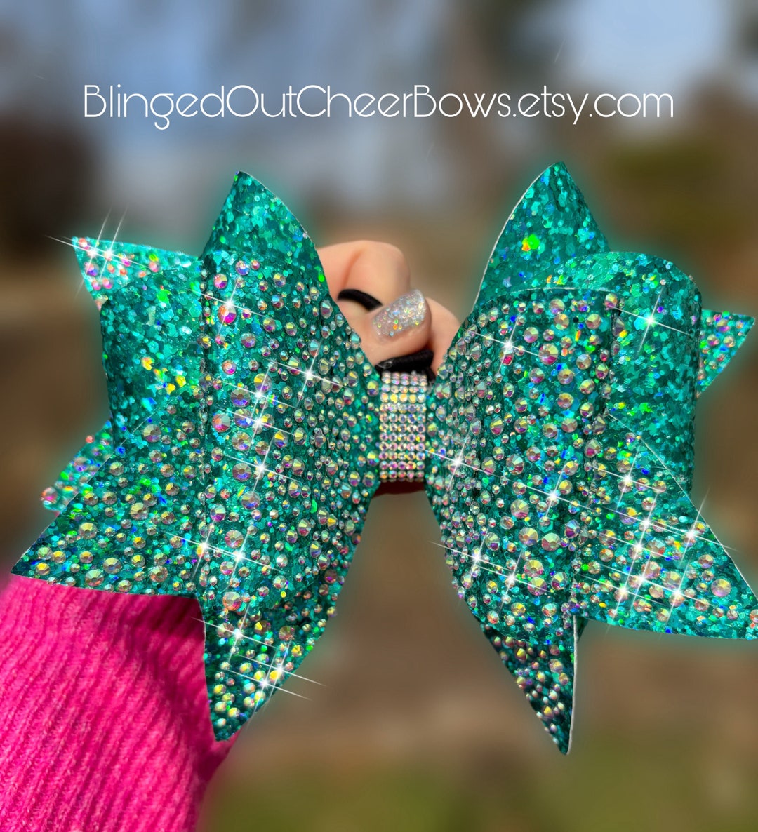 All Over Bling Cheer Bow Teal Rhinestone Cheer Bow. All Bling Bow ...