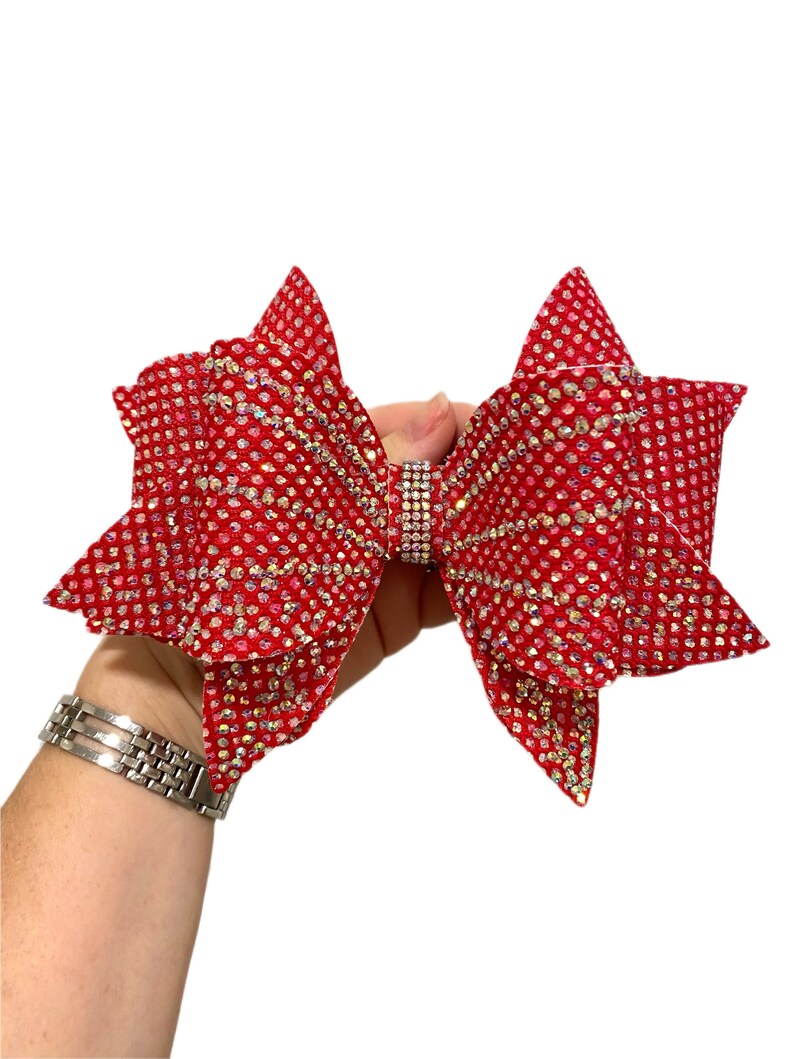 Large 7 Rhinestone Red Sparkle Cheer Bow// Triple - Etsy