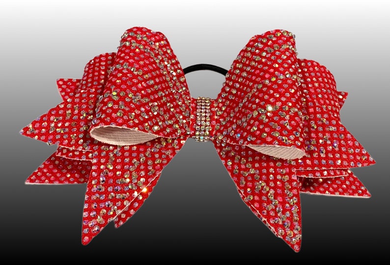 Large 7 Rhinestone Red Sparkle Cheer Bow// Triple - Etsy