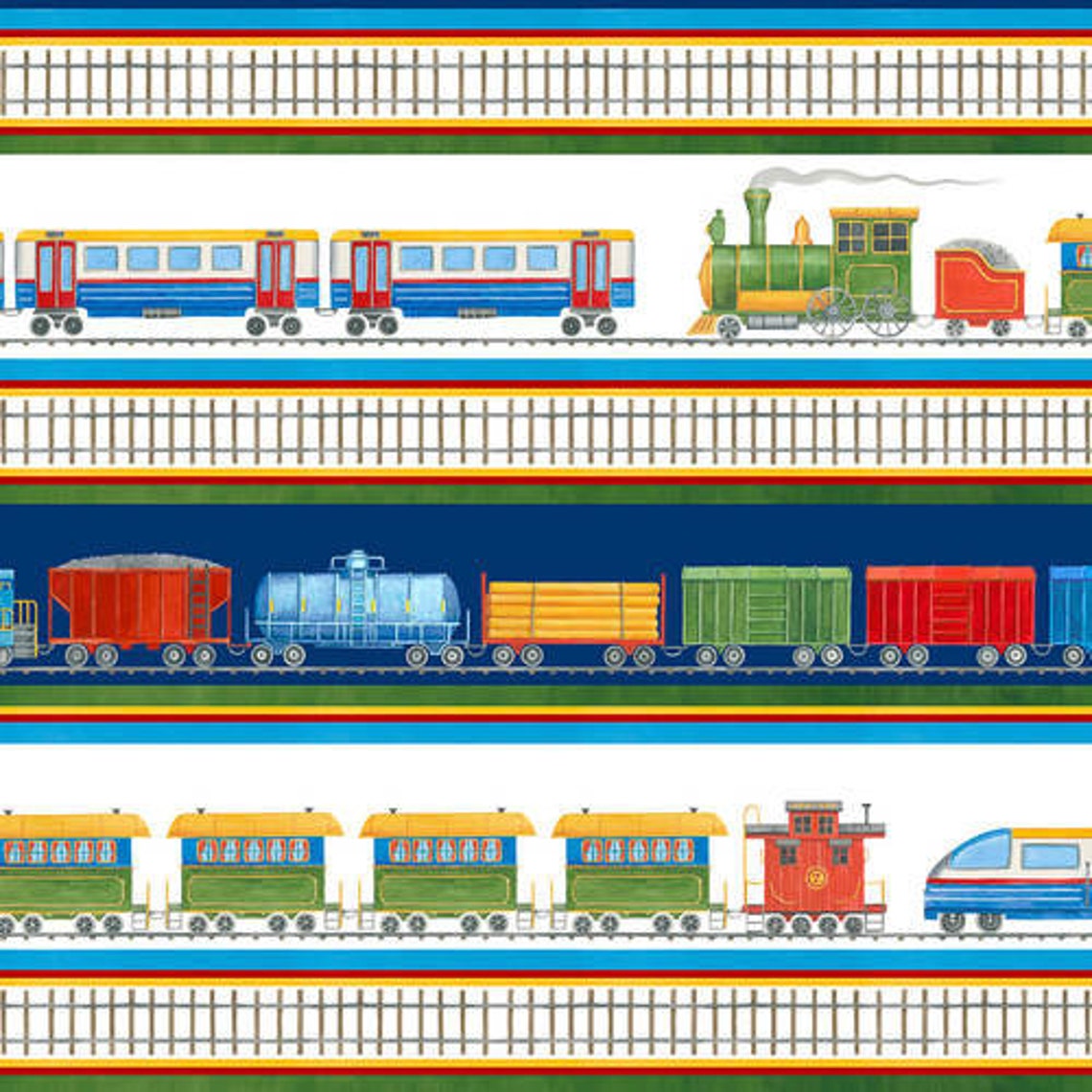 Going Places Train Stripe Fabric Light Blue 100% Cotton 60cm X - Etsy