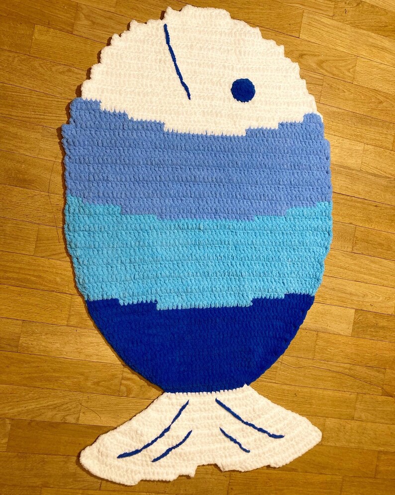 Fish Rug Crocheted Animal Rug Handmade Blue Fish Bathroom - Etsy