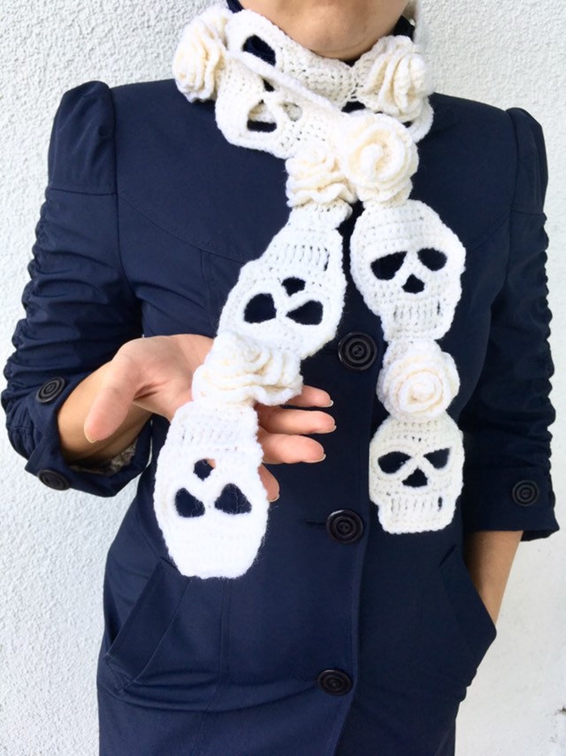Scull Scarf White Wool Accessory Halloween Gift Scary and - Etsy