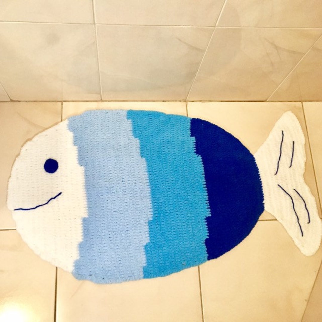Fish Rug, Crocheted Animal Rug, Handmade Blue Fish, Bathroom Carpet ...