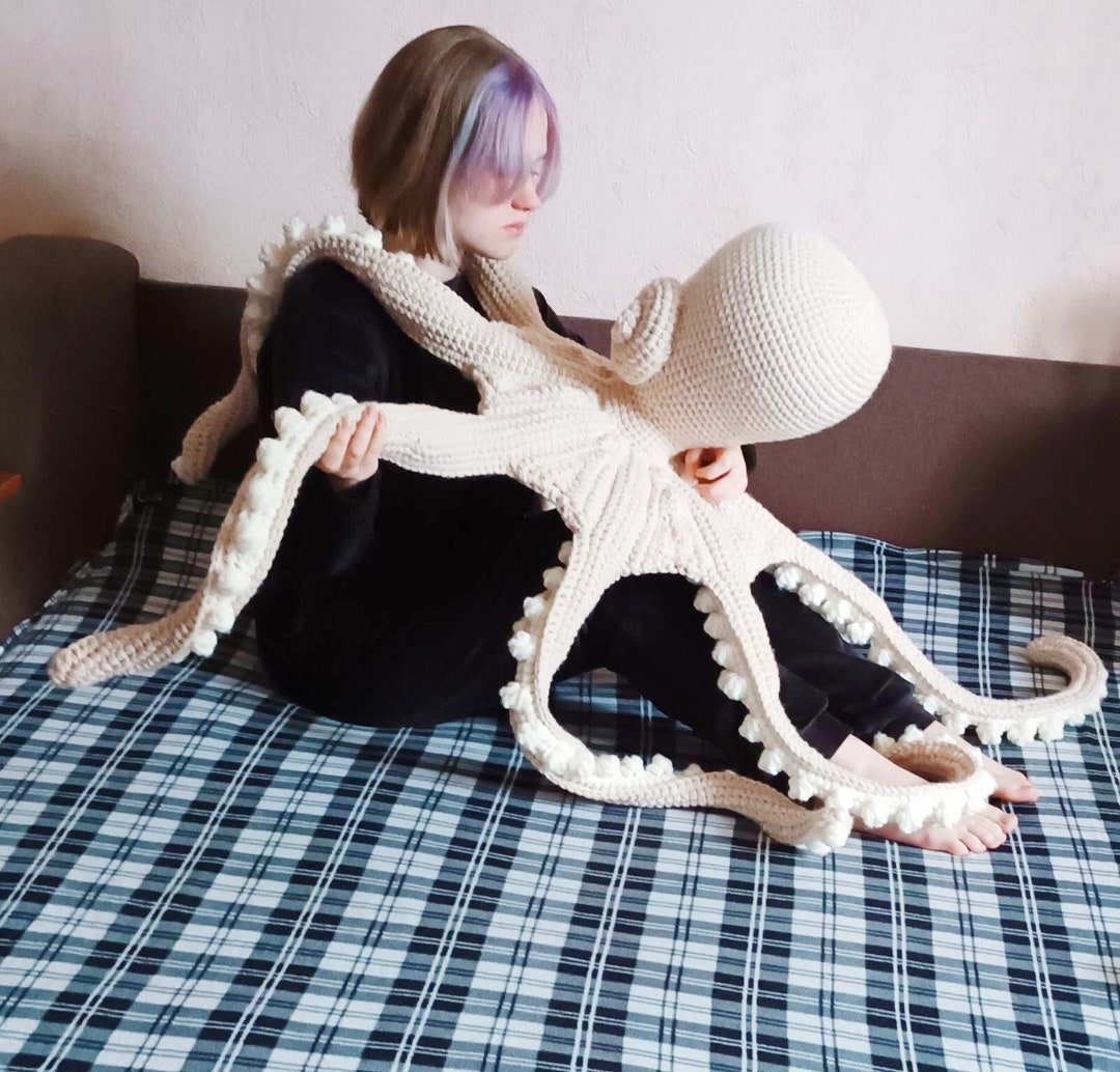 Giant Stuffed Octopus Beige, Sea Animal Shaped Pillow, Ocean Themed ...